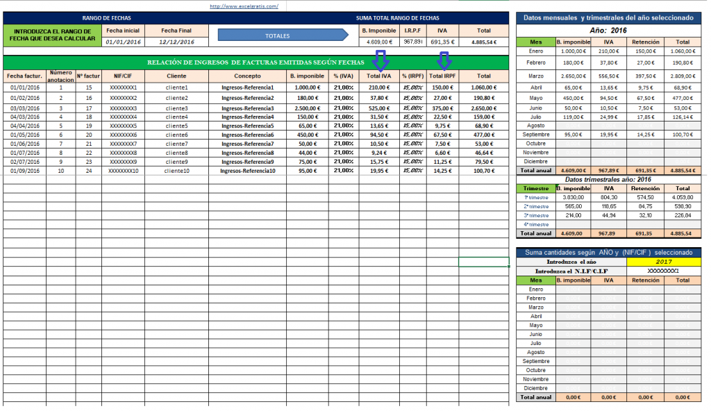 Plantilla autónomos suma facturas (2) | Excel Gratis Plantilla autónomos suma facturas (2) | Excel Gratis